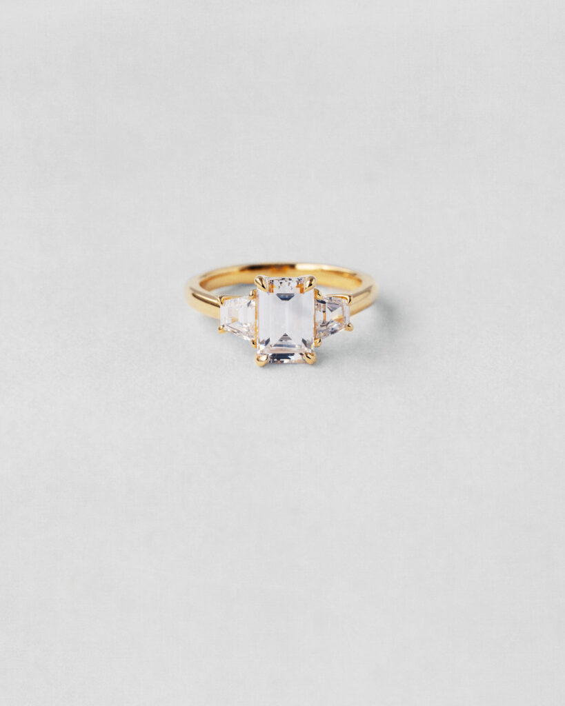 Trapeze Cut Three Stone Engagement Ring - Lovelei